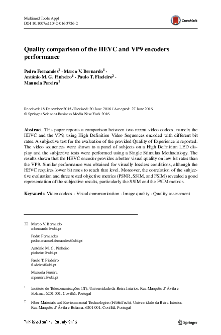 (PDF) Quality comparison of the HEVC and VP9 encoders performance ...