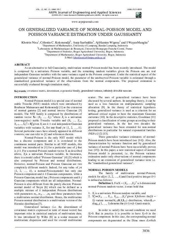 (PDF) On Generalized Variance of Normal Poisson Model and Poisson ...