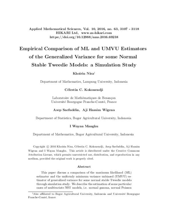 Pdf Comparing Ml And Umvu Estimators For Variance
