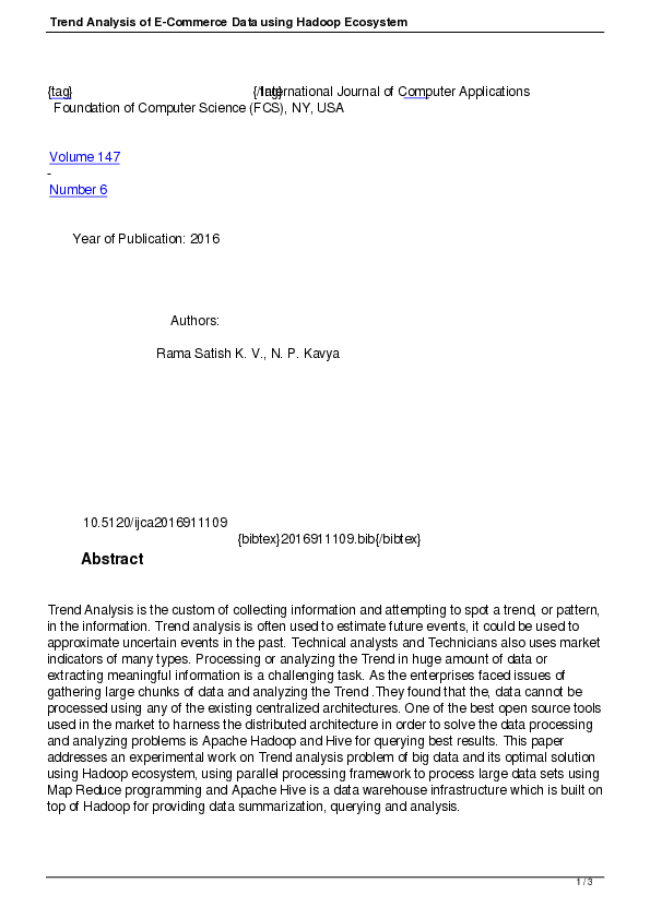 (PDF) Trend Analysis of E-Commerce Data using Hadoop Ecosystem
