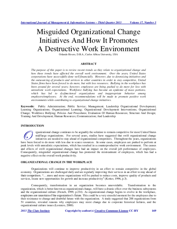 (PDF) Misguided Organizational Change Initiatives And How It Promotes A ...