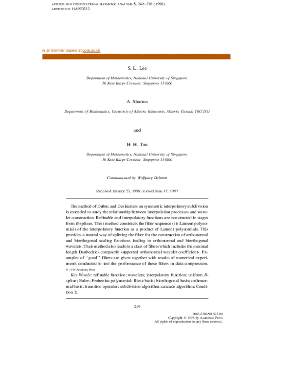 Pdf Spline Interpolation And Wavelet Construction Seng Luan Lee