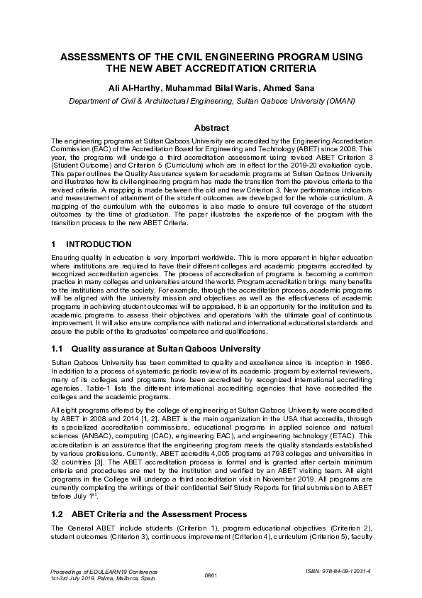 (PDF) Assessments of the Civil Engineering Program Using the New Abet ...