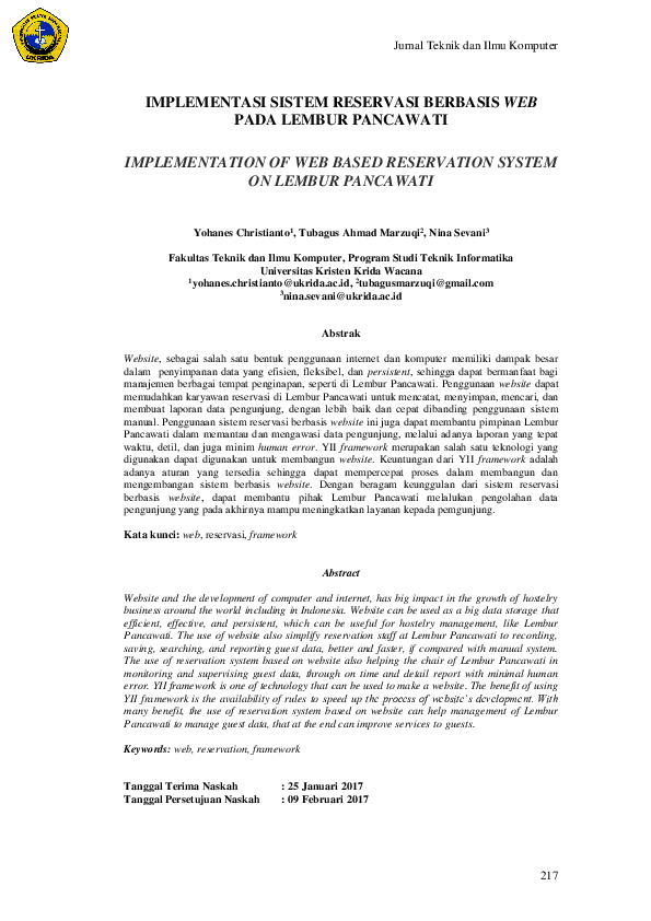 (PDF) Implementation of Web Based Reservation System on Lembur Pancawati