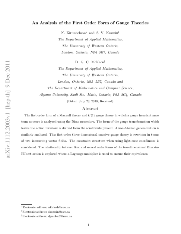 (PDF) An analysis of the first-order form of gauge theories