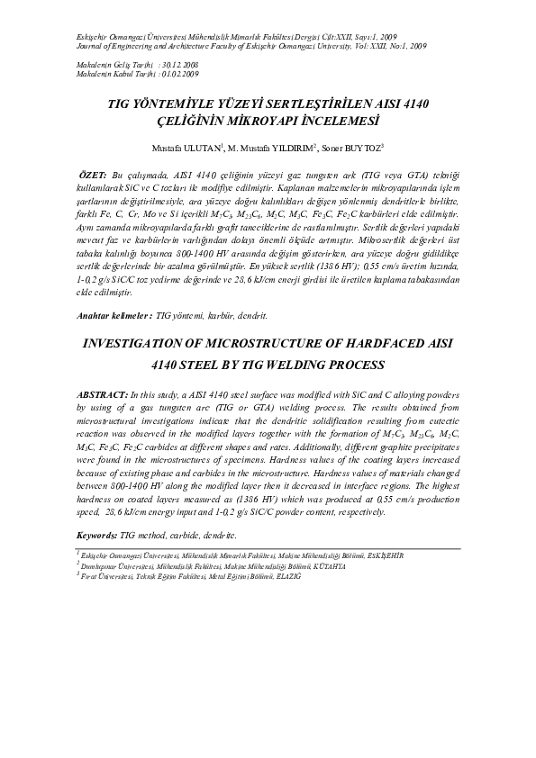(PDF) Investigation Of Microstructure Of Hardfaced AISI 4140 Steel By ...