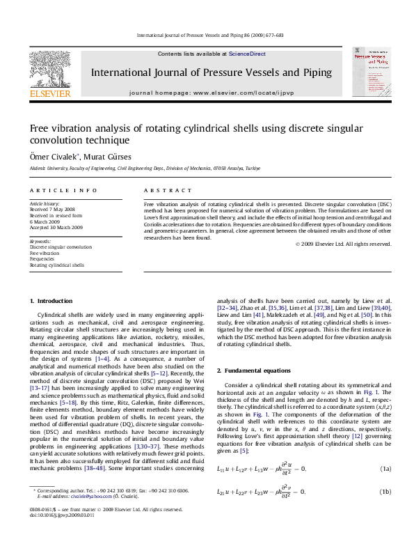 (PDF) Free vibration analysis of rotating cylindrical shells using discrete singular convolution ...