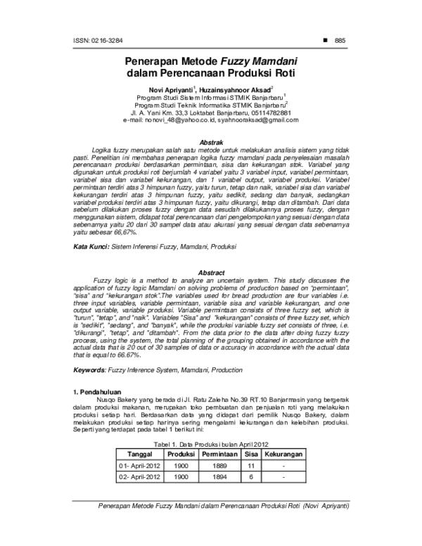 (PDF) Penerapan Metode Fuzzy Mamdani dalam Perencanaan Produksi Roti