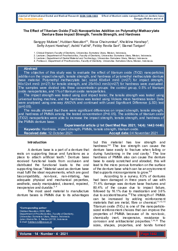 (PDF) The Effect of Titanium Oxide ( Tio 2 ) Nanoparticles Addition on ...