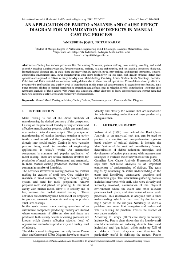(PDF) An Application of Pareto Analysis and Cause Effect Diagram for Minimization of Defects in ...