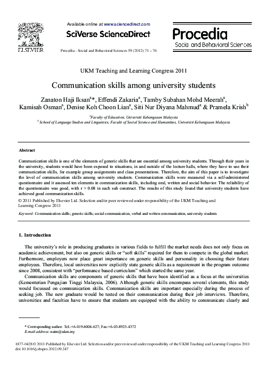 (PDF) Communication Skills among University Students