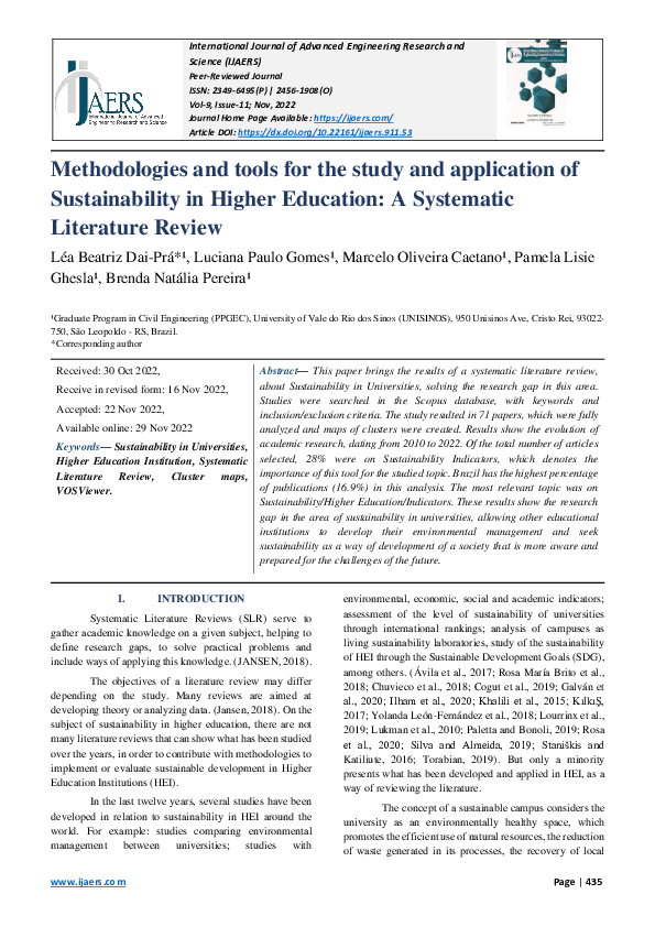 (PDF) Methodologies and tools for the study and application of Sustainability in Higher ...