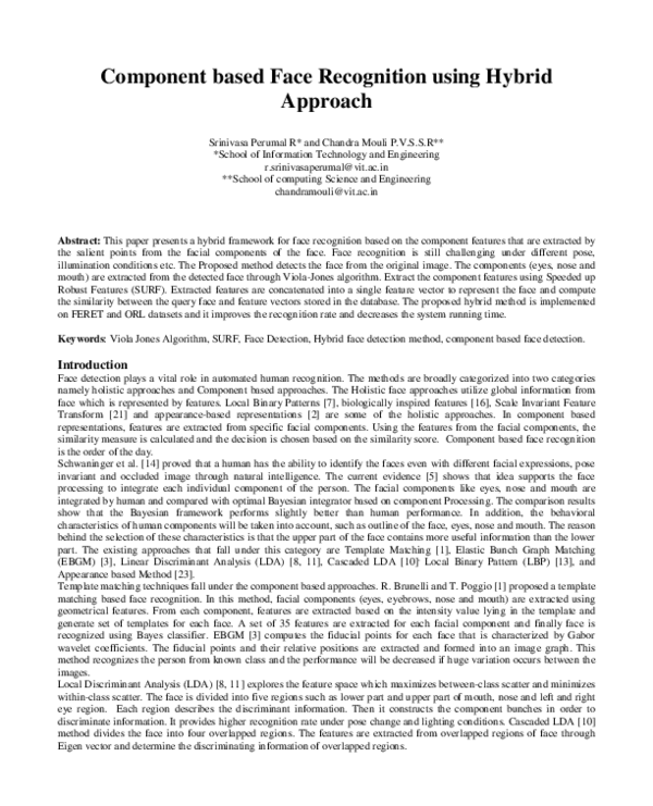 Pdf Component Based Face Recognition Using Hybrid Approach