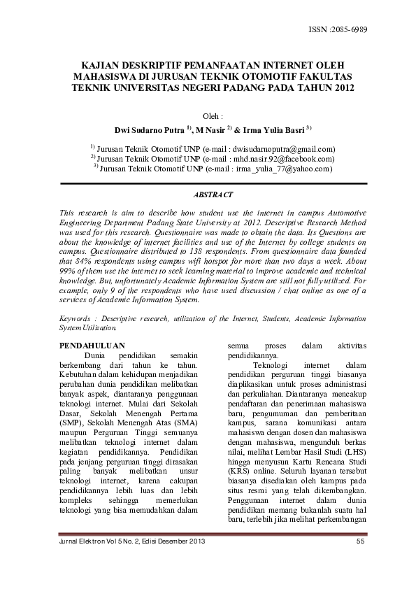 (PDF) Kajian Deskriptif Pemanfaatan Internet Oleh Mahasiswa DI Jurusan ...