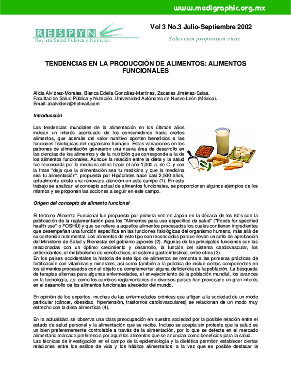 (PDF) Tendencias En La Producción De Alimentos: Alimentos Funcionales