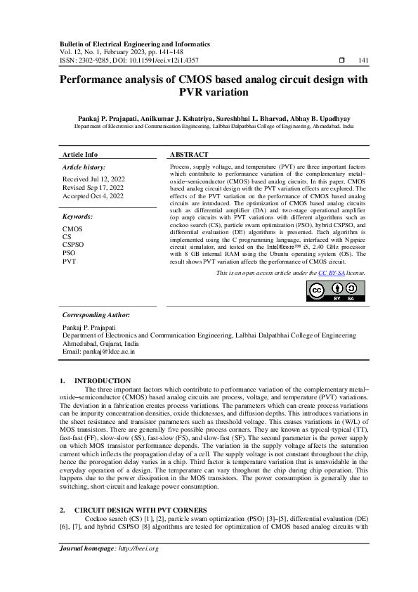 (PDF) Performance analysis of CMOS based analog circuit design with PVR ... (PDF) Performance analysis of CMOS based analog circuit design with PVR ...