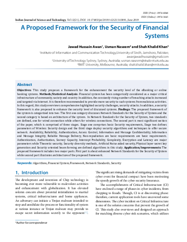 (PDF) A Proposed Framework for the Security of Financial Systems