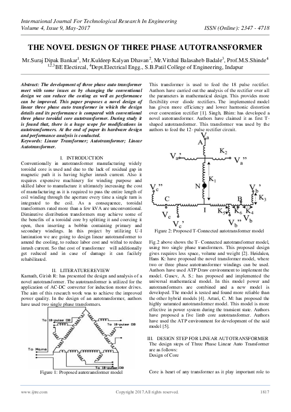 (PDF) The novel design of three phase autotransformer