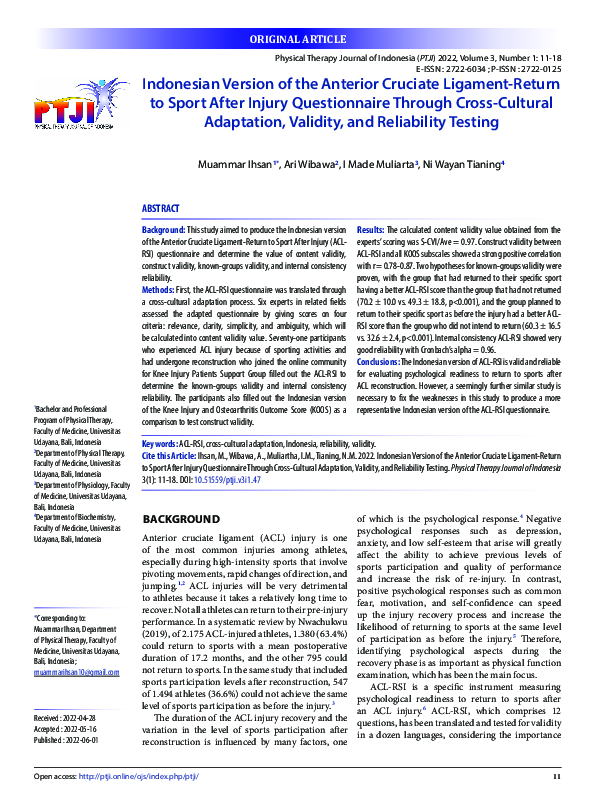 (PDF) Indonesian Version of the Anterior Cruciate Ligament-Return to Sport After Injury ...
