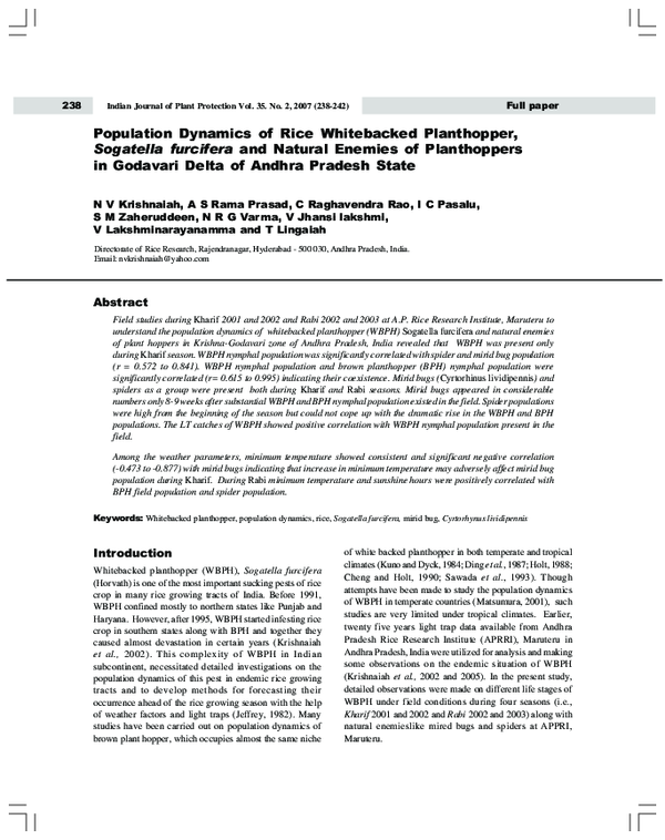 (PDF) Population Dynamics of Rice Whitebacked Planthopper, Sogatella ...