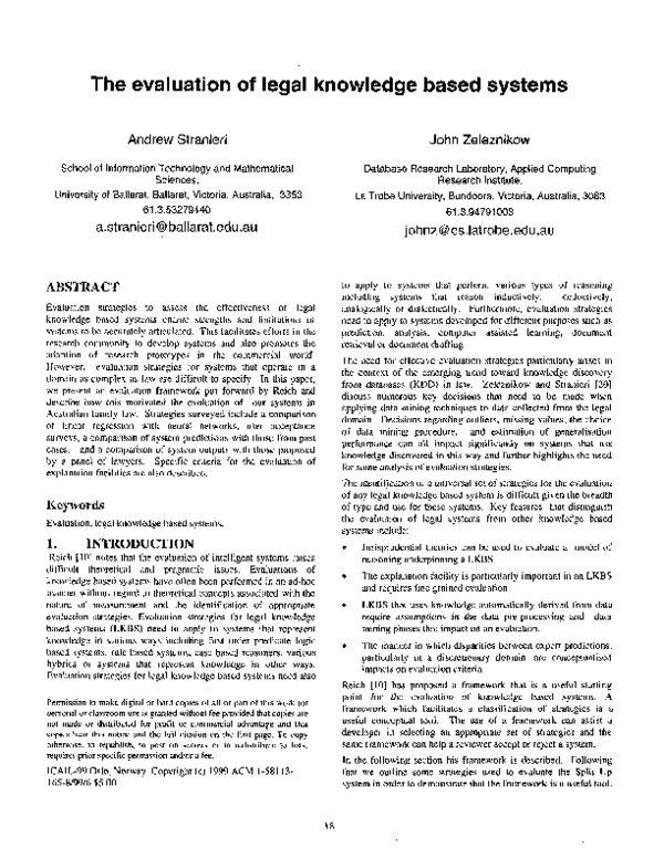(PDF) The evaluation of legal knowledge based systems