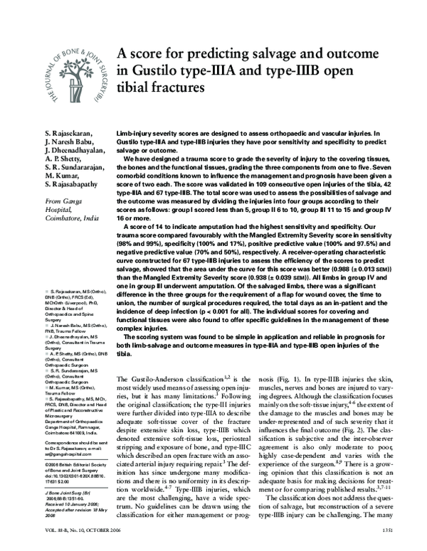 (PDF) A score for predicting salvage and outcome in Gustilo type-IIIA ...