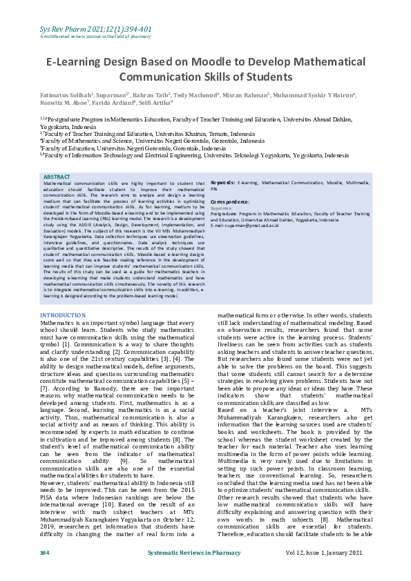 (PDF) E-Learning Design Based on Moodle to Develop Mathematical Communication Skills of Students