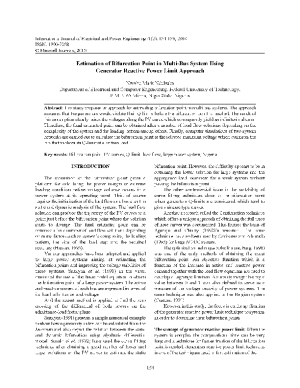 Pdf Estimation Of Bifurcation Point In Multi Bus System Using