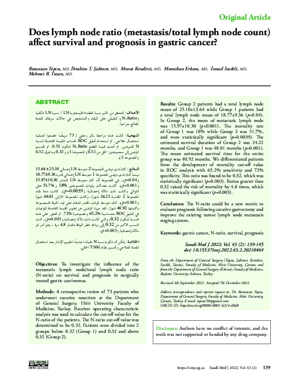 (PDF) Does lymph node ratio (metastasis/total lymph node count) affect survival and prognosis in ...