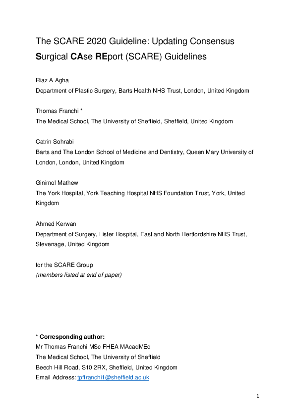 (PDF) The SCARE 2020 Guideline: Updating Consensus Surgical CAse REport ...