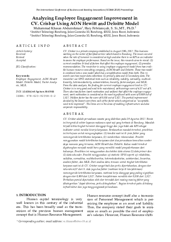 (PDF) Analyzing Employee Engagement Improvement in CV. Crisbar Using ...