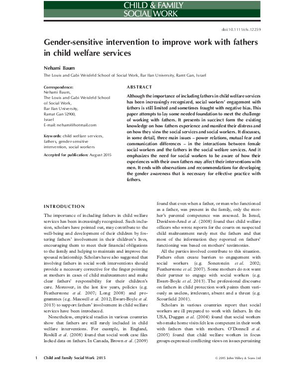 (PDF) Gender-sensitive intervention to improve work with fathers in ...
