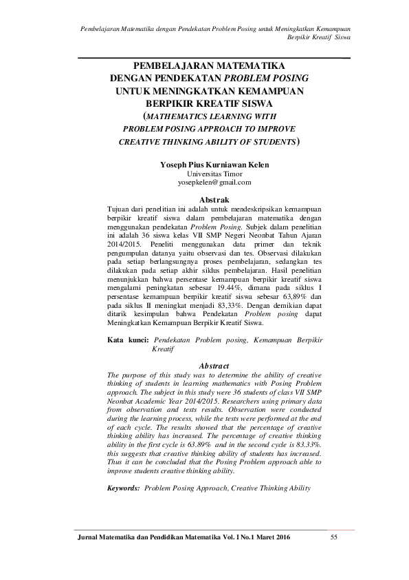 (PDF) Pembelajaran Matematika Dengan Pendekatan Problem Posing Untuk Meningkatkan Kemampuan ...