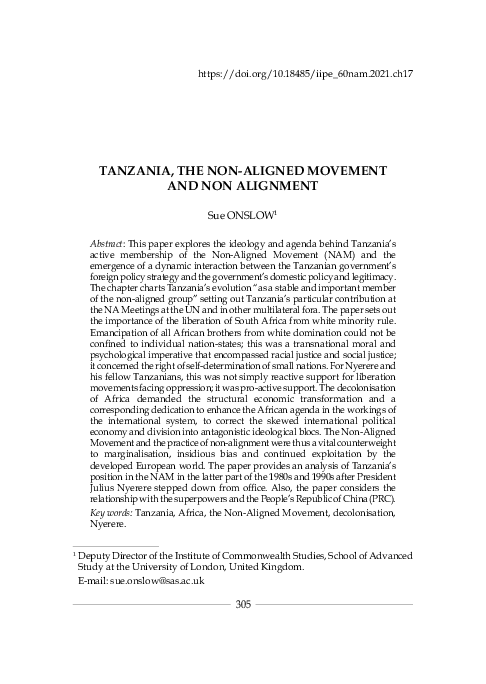 (PDF) Tanzania, the Non-Aligned Movement and Non Alignment
