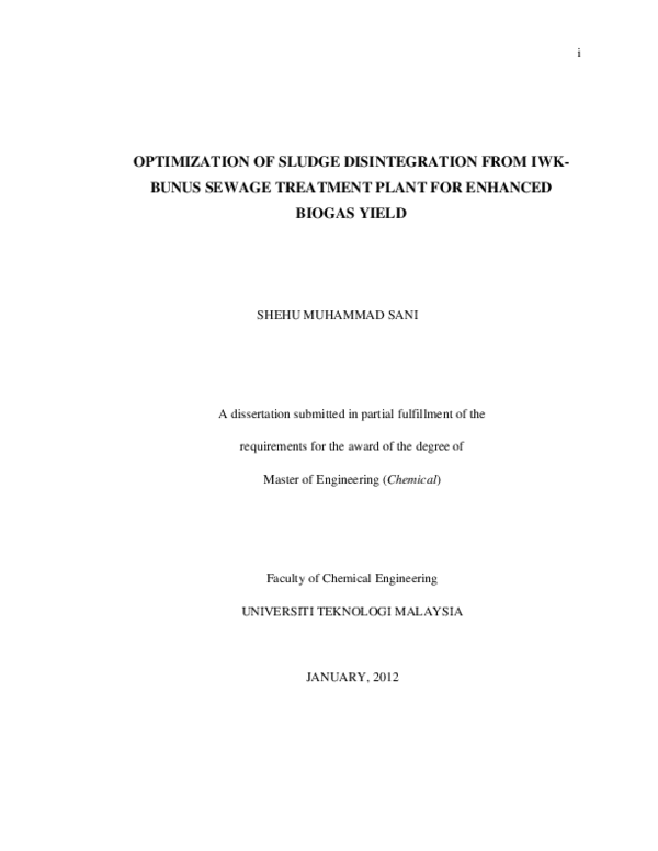(PDF) Optimization of sludge disintegration from IWK-bunus sewage ...