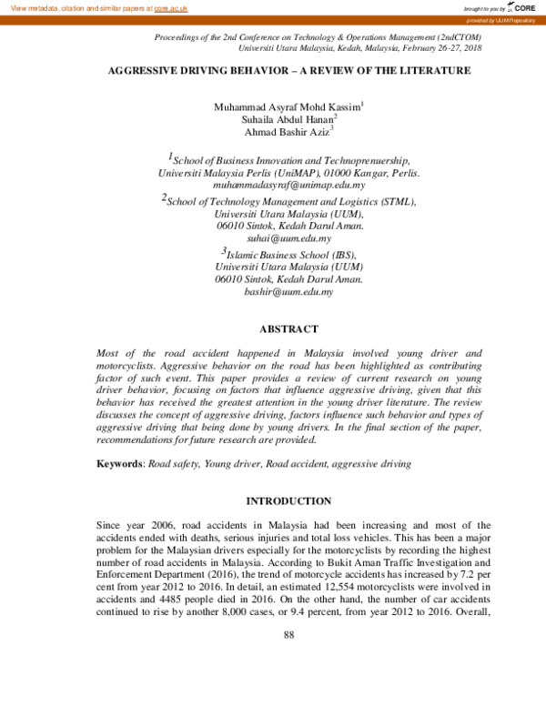 (PDF) Aggressive driving behavior - A review of the literature