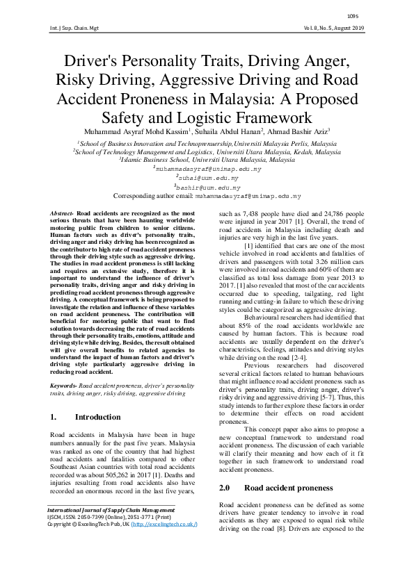 Pdf Drivers Personality Traits Driving Anger Risky Driving Aggressive Driving And Road