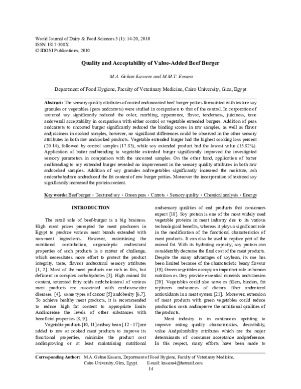 (PDF) Quality and Acceptability of Value-Added Beef