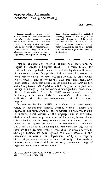 (PDF) Appropriating Arguments: Academic Reading and Writing | John ... (PDF) Appropriating Arguments: Academic Reading and Writing | John ...