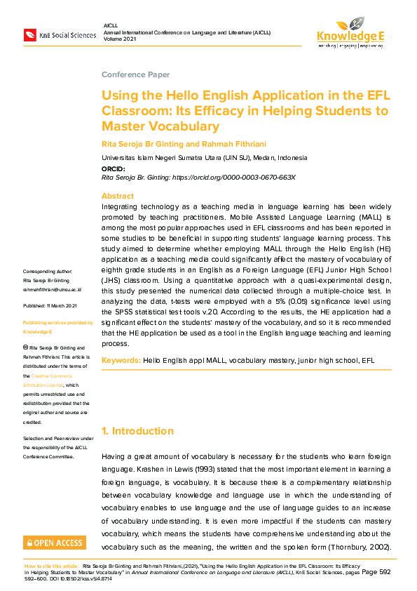 (PDF) Using the Hello English Application in the EFL Classroom: Its ...