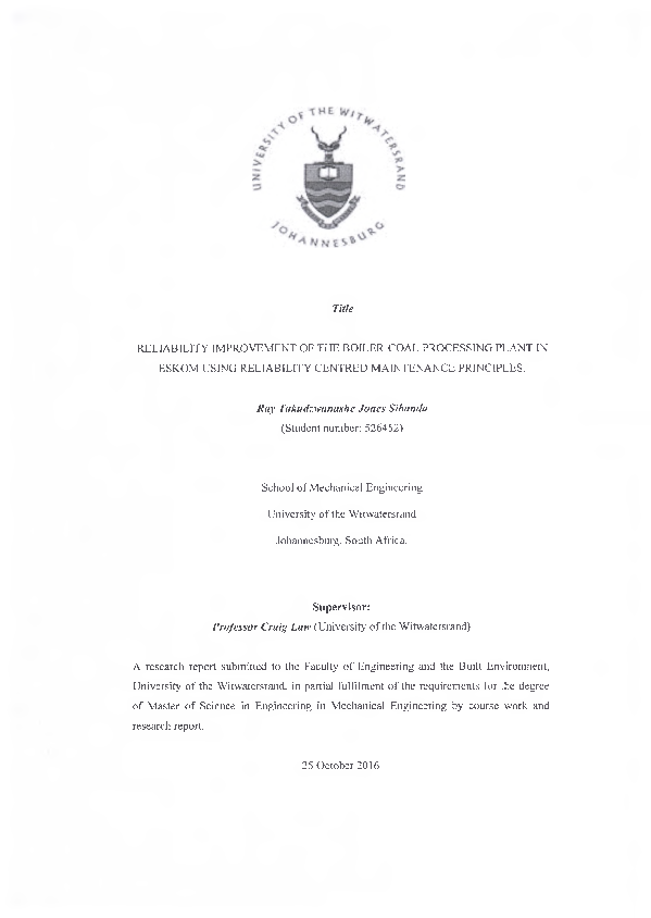 (PDF) Reliability improvement of the boiler-coal processing plant in ...