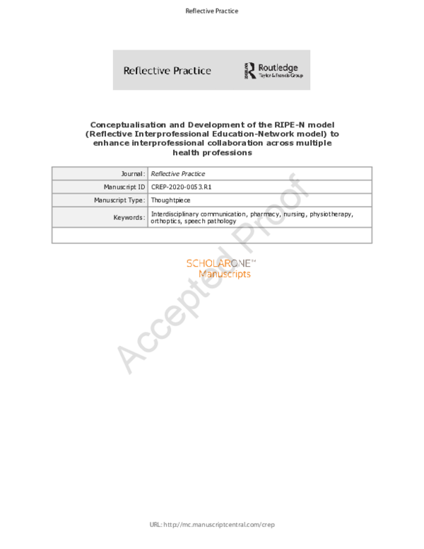 (PDF) Conceptualisation and development of the RIPE-N model (reflective ...