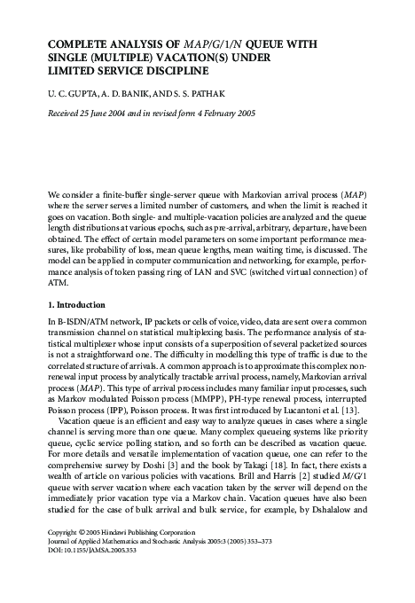 Pdf Complete Analysis Of Mapg1n Queue With Single Multiple