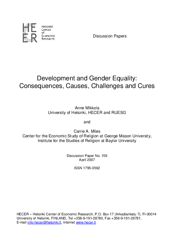 (PDF) Development and Gender Equality: Consequences, Causes, Challenges ...