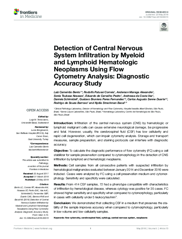 (PDF) Detection of Central Nervous System Infiltration by Myeloid and Lymphoid Hematologic ...
