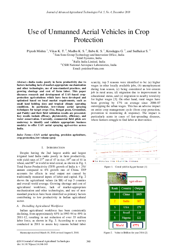 (PDF) Use of Unmanned Aerial Vehicles in Crop Protection | Piyush ...