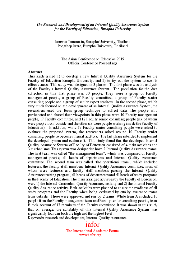 (PDF) The Research and Development of Internal Quality Assurance System for Faculty of Education ...