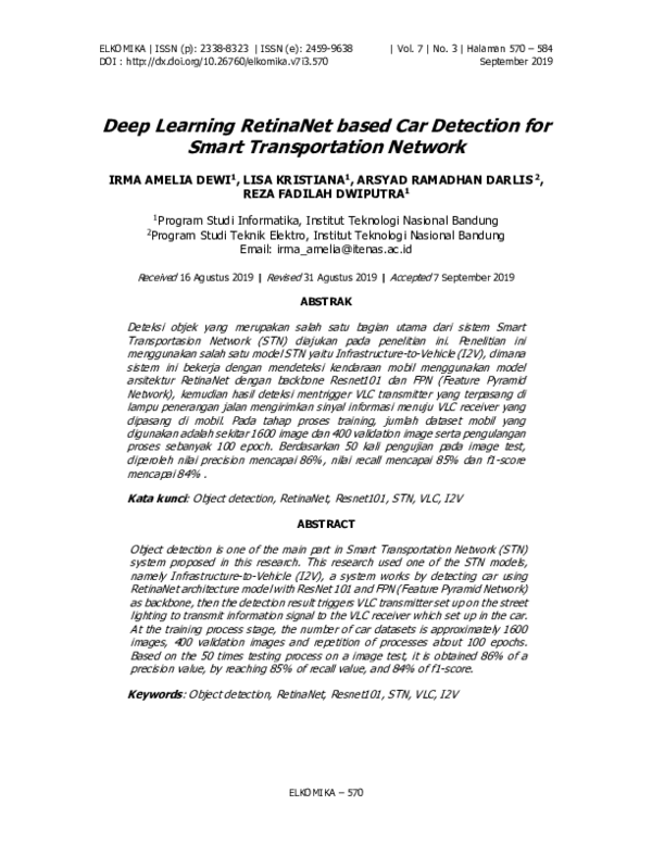 (PDF) Deep Learning RetinaNet based Car Detection for Smart Transportation Network