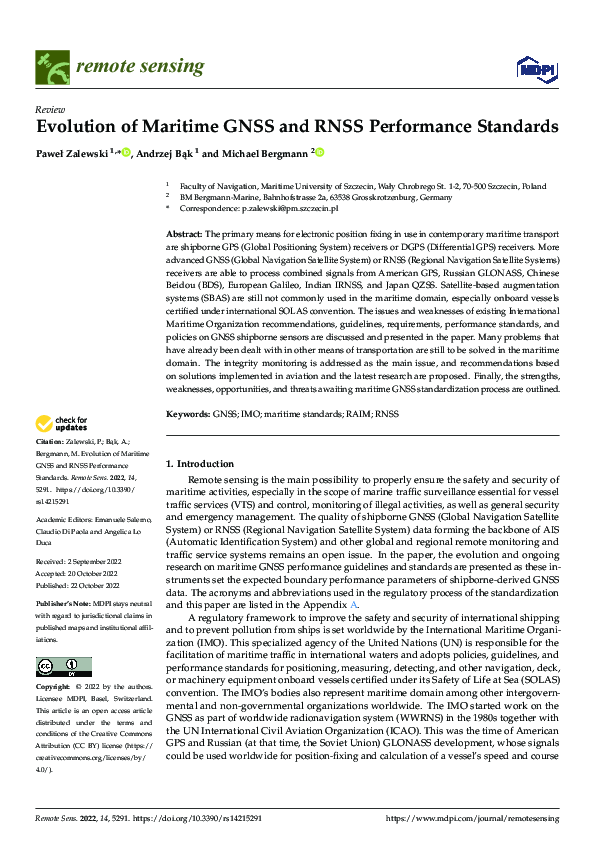 (PDF) Evolution of Maritime GNSS and RNSS Performance Standards