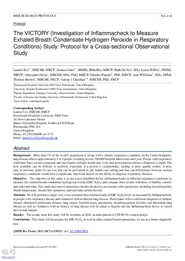 (PDF) The VICTORY (Investigation of Inflammacheck to Measure Exhaled ...
